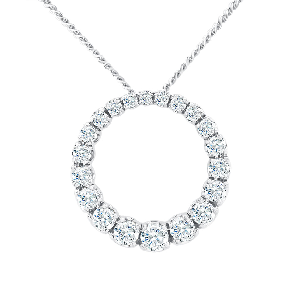 0.75CT Graduating Circular Claw Set Diamond Pendant 18CT White Gold ...
